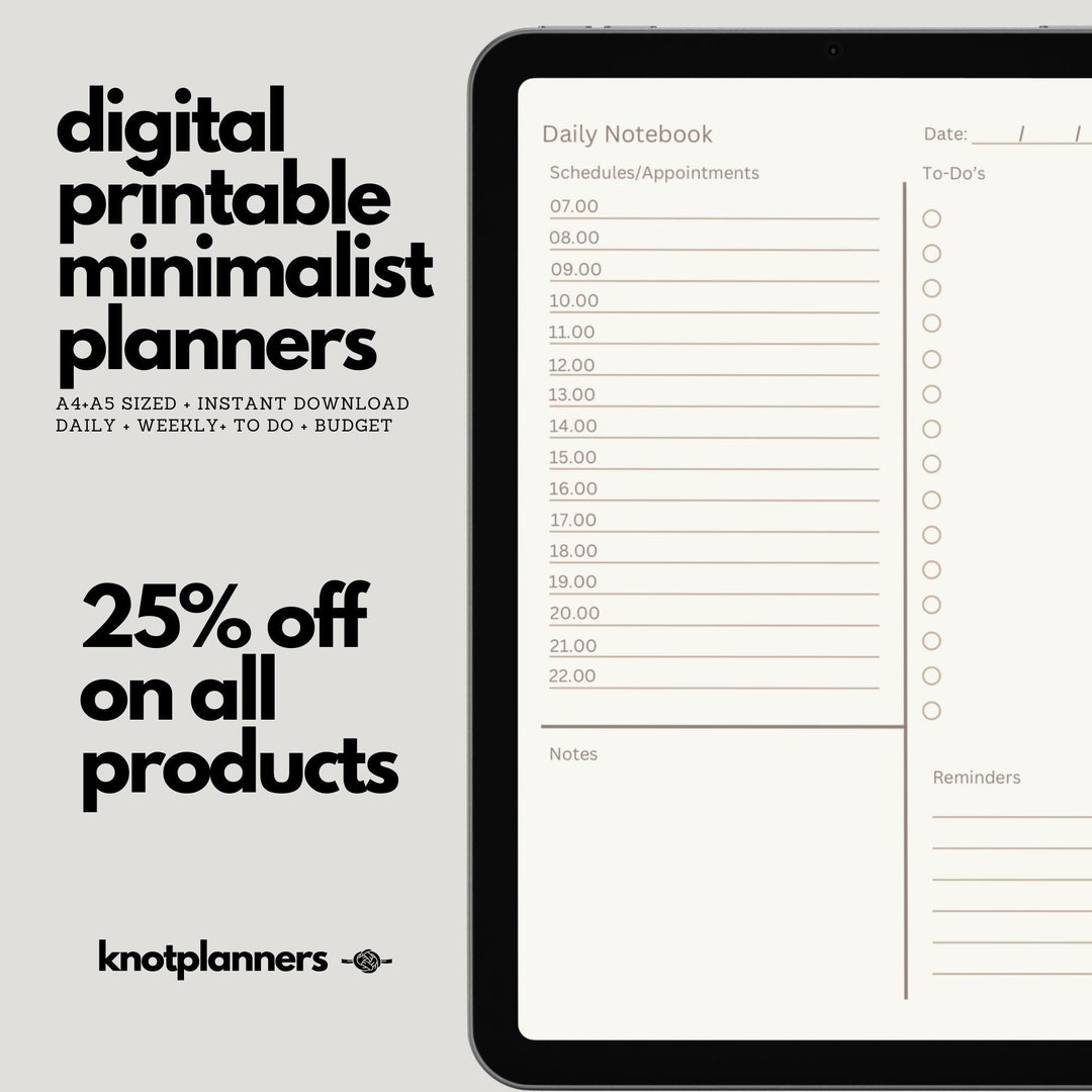 Daily Minimalist Planner Template, 2024 Daily Planner, Daily Planner ...