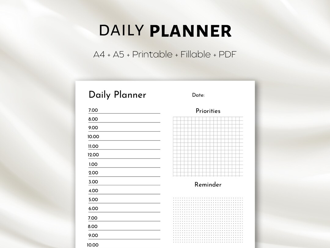 Daily Time Planner Printable, Daily Printable Planner Hourly, 2024 ...