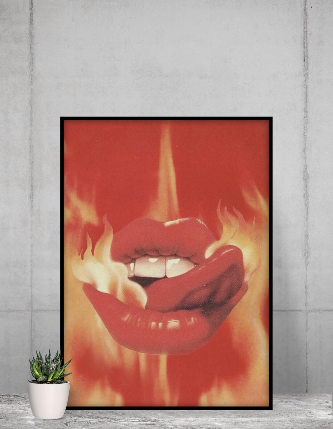 Vintage Fire Red Lips Art Print: Retro Wall Decor (digital Download) - Etsy