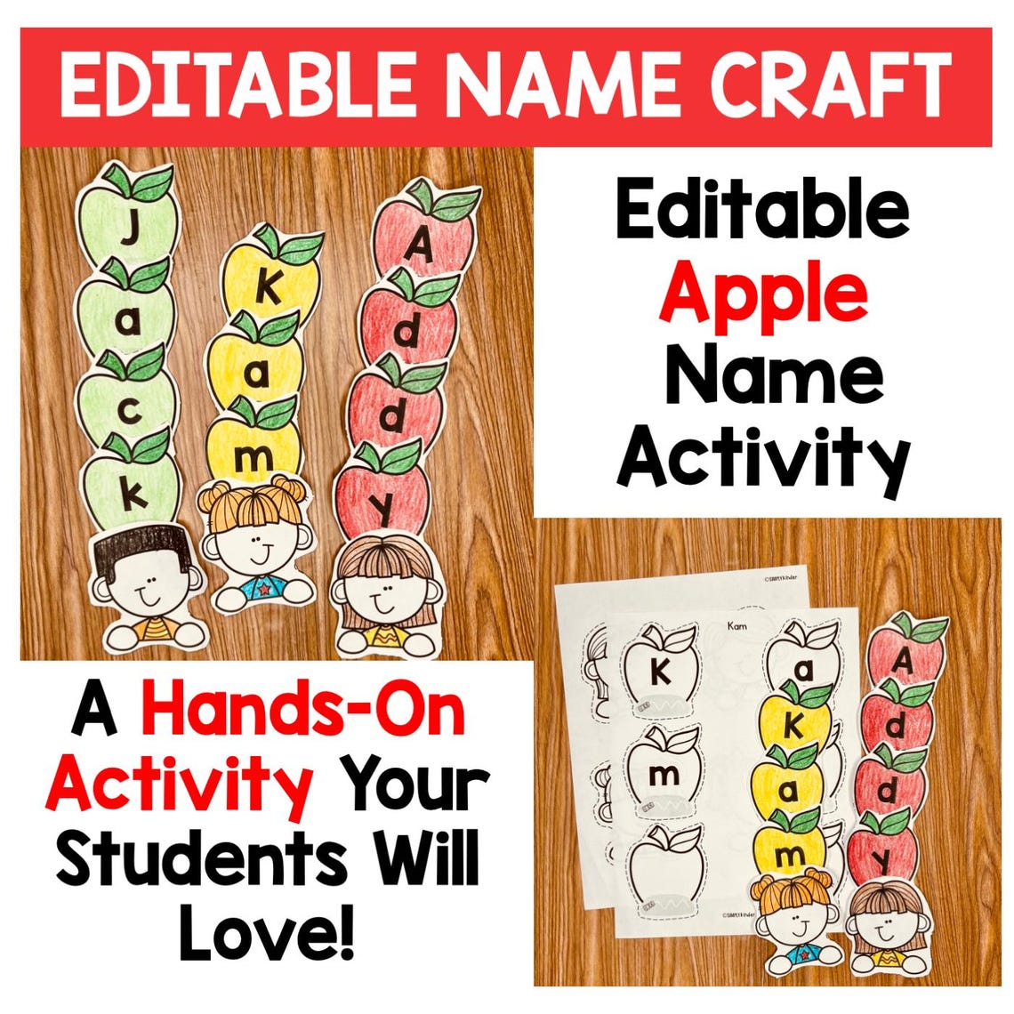 Apple Craft, Apple Editable Name Craft, Back to School Craft & Bulletin ...