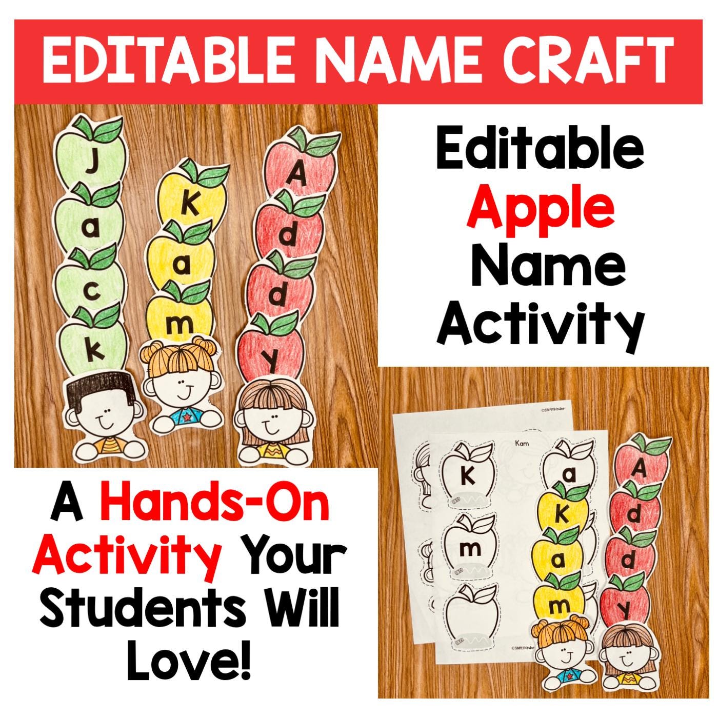 Apple Craft, Apple Editable Name Craft, Back to School Craft & Bulletin ...