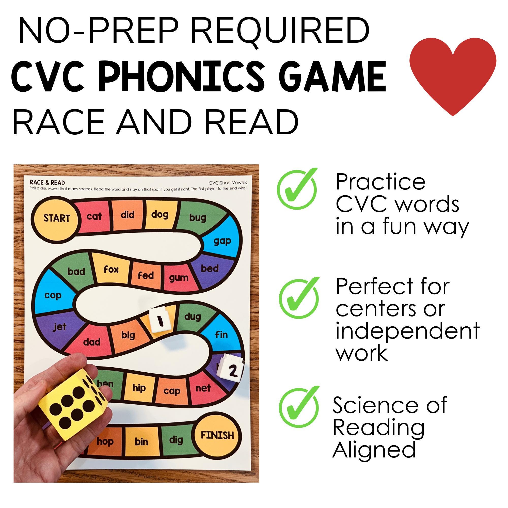 CVC Words Games No-prep Race and Read - Etsy