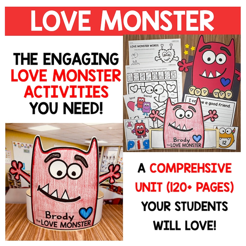 Love Monster Craft, Valentines Day Activity, Writing, Centers, Literacy ...