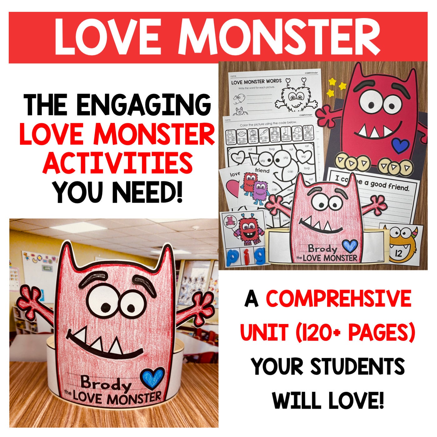 Love Monster Craft, Valentines Day Activity, Writing, Centers, Literacy ...