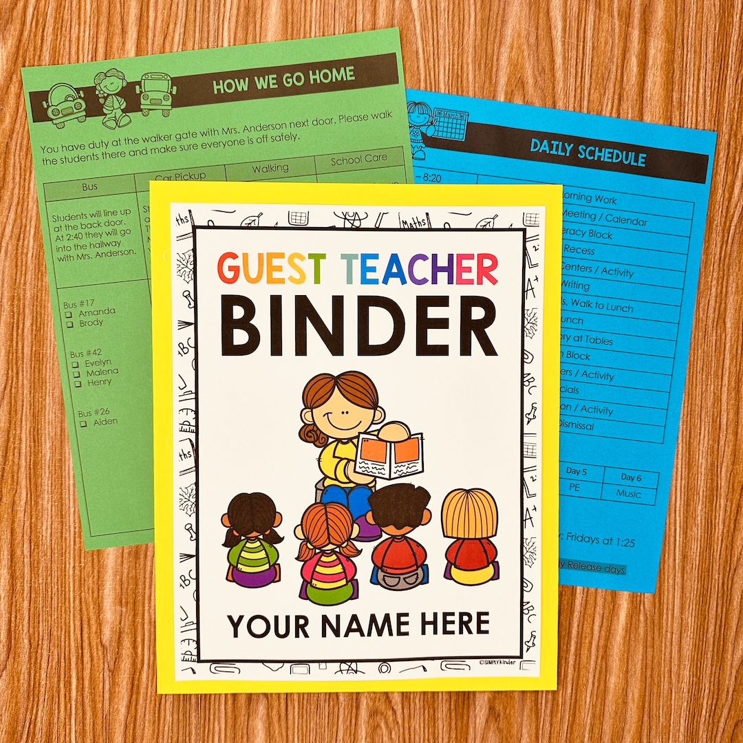 Editable Sub Binder, Substitute Binder for Kindergarten & First Grade ...