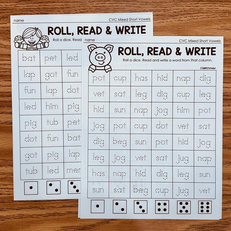 CVC Words Roll and Write Worksheets Kindergarten, Morning Work, Centers ...