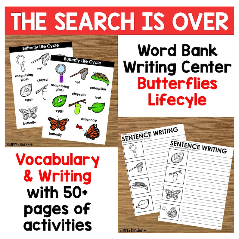 Butterfly Life Cycle Vocabulary Writing Center for Kindergarten & First ...