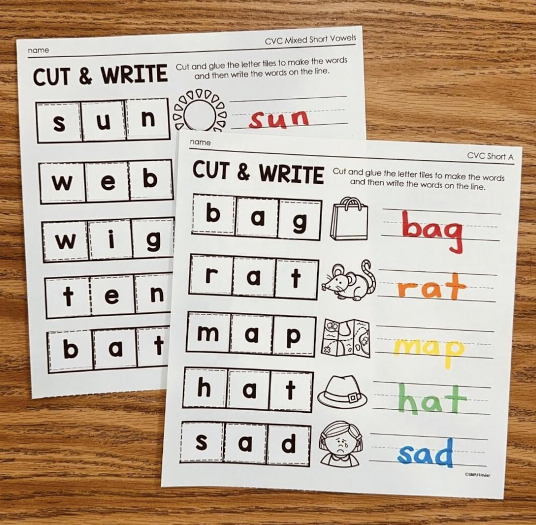 CVC Words No-prep Cut & Write Worksheets Kindergarten, Morning Work ...