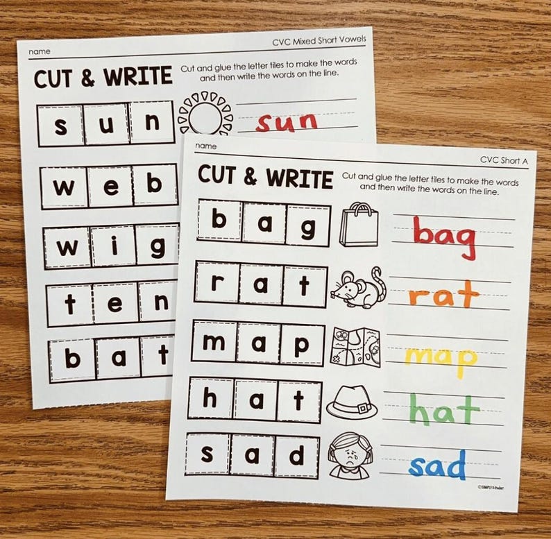 CVC Words No-prep Cut & Write Worksheets Kindergarten, Morning Work ...