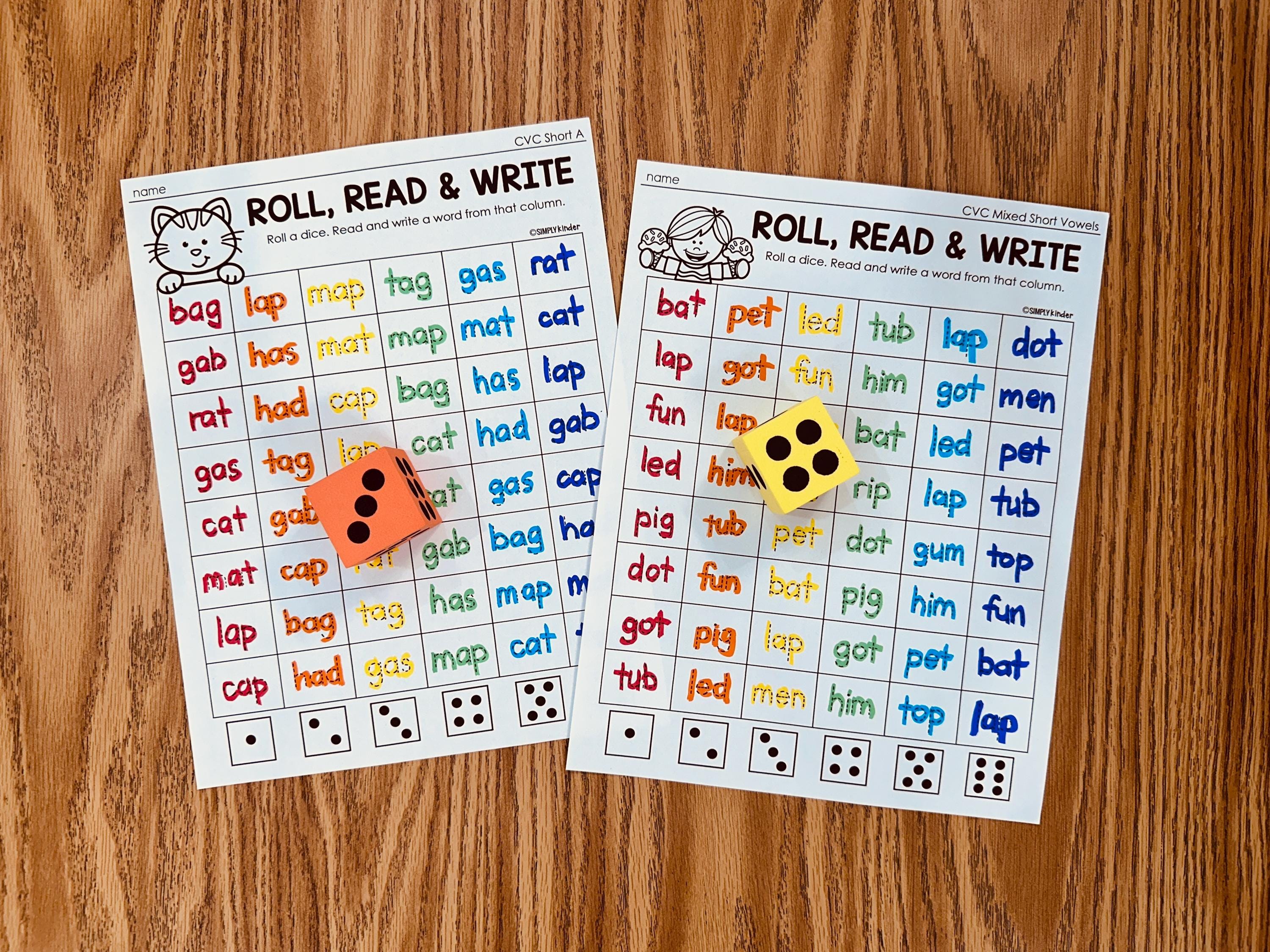 CVC Words Roll and Write Worksheets Kindergarten, Morning Work, Centers ...