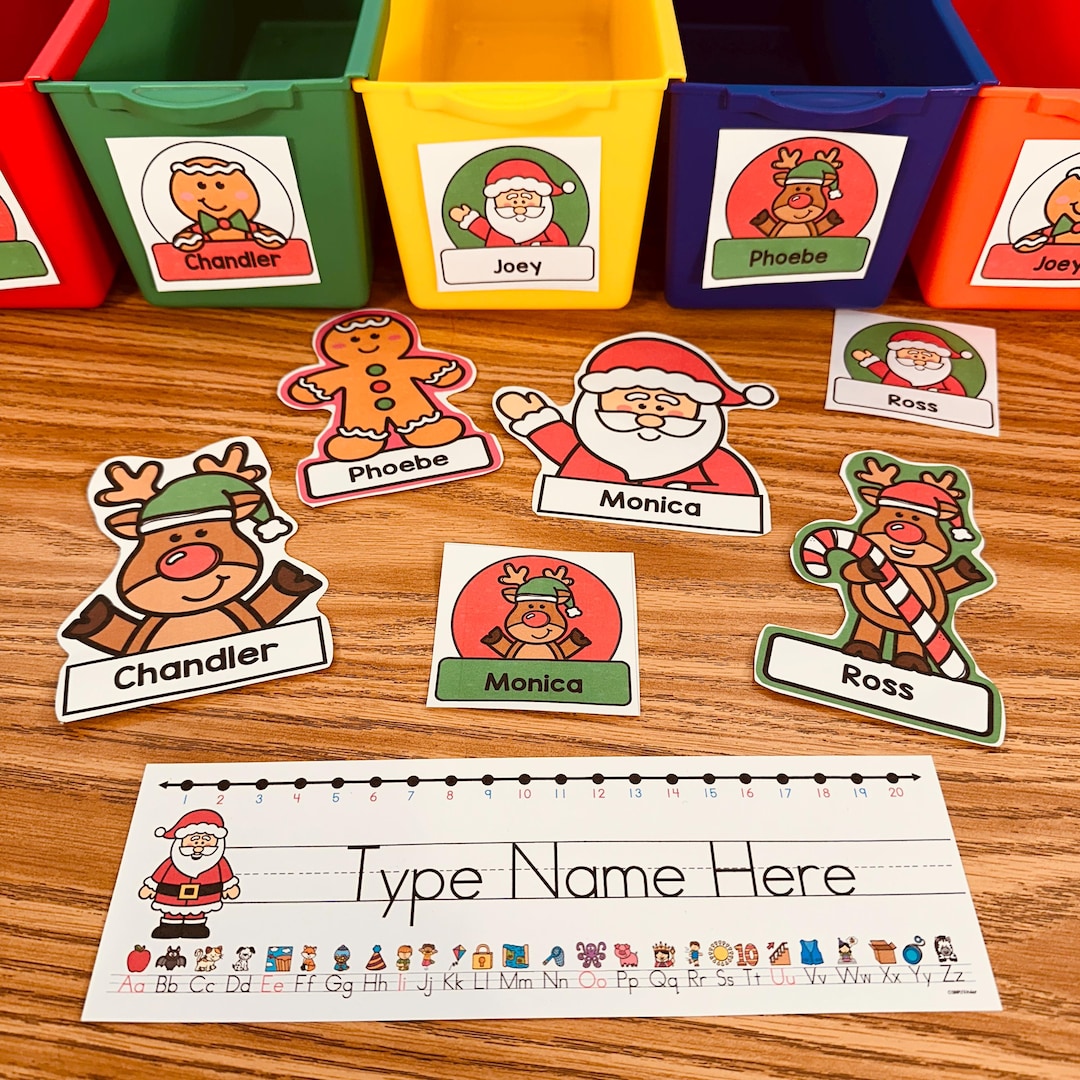 Christmas Name Tags Labels Editable, Desk Name Tag & Plates Kinder - Etsy
