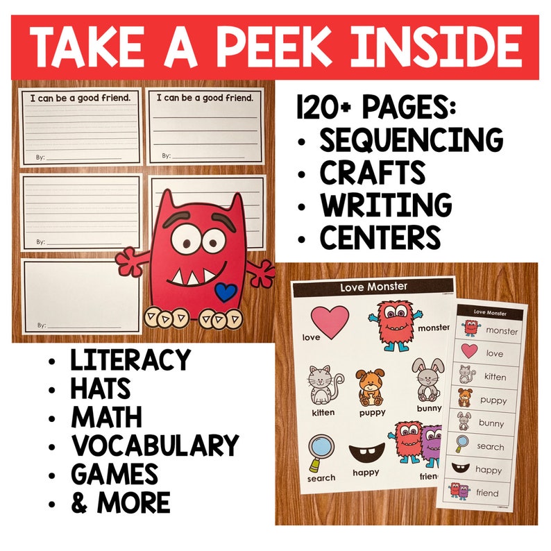 Love Monster Craft, Valentines Day Activity, Writing, Centers, Literacy ...