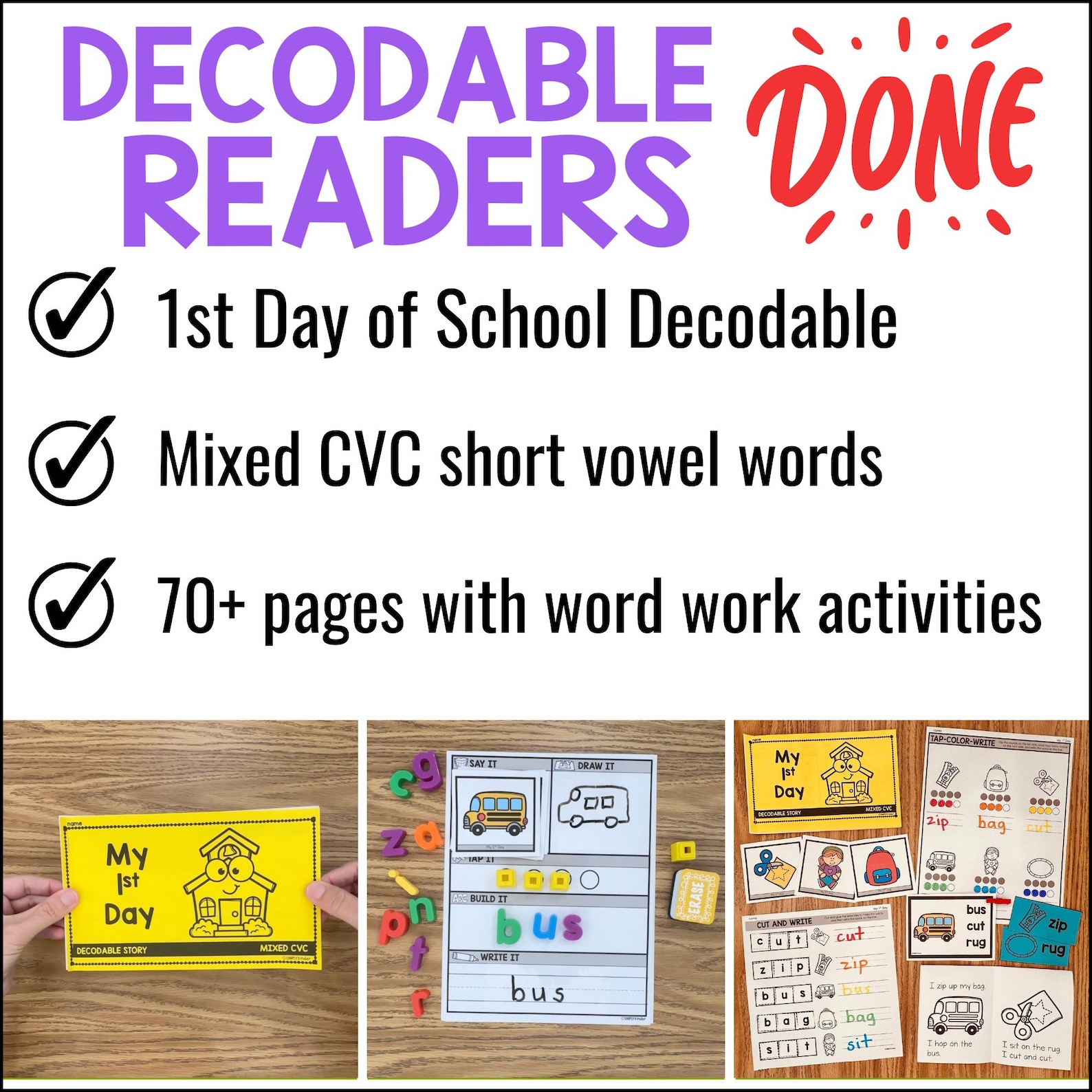 1st Day of School Decodable Reader With Activities, Back to School - Etsy