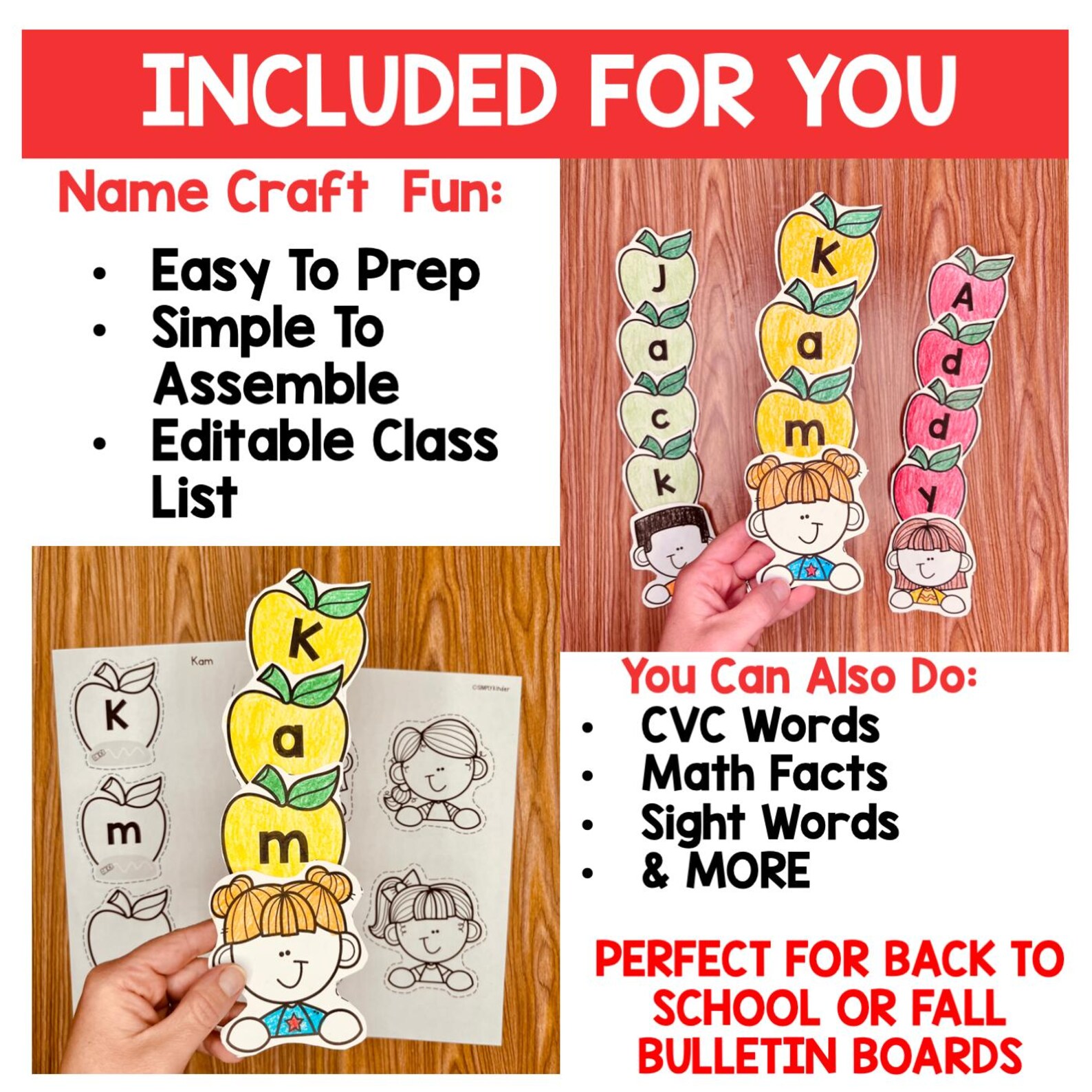 Apple Craft, Apple Editable Name Craft, Back to School Craft & Bulletin ...