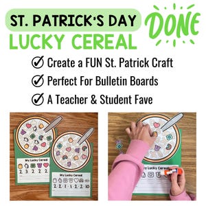 St. Patrick's Day Lucky Cereal Math Craft for Kindergarten (digital ...