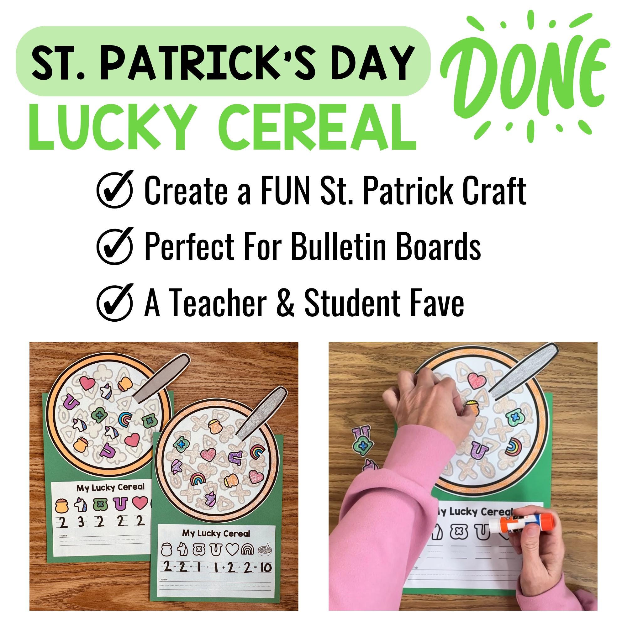 St. Patrick's Day Lucky Cereal Math Craft for Kindergarten (digital ...