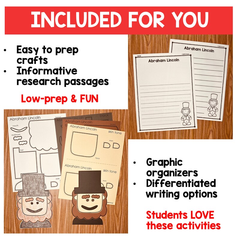 Abraham Lincoln Craft, Research, and Writing Activities - Etsy