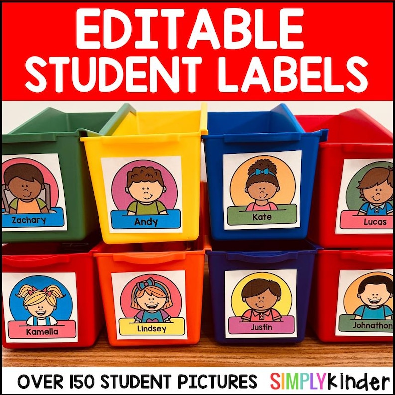 Editable Student Labels for Kindergarten With Kid Pictures - Etsy