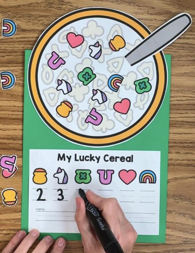 St. Patrick's Day Lucky Cereal Math Craft for Kindergarten (digital ...