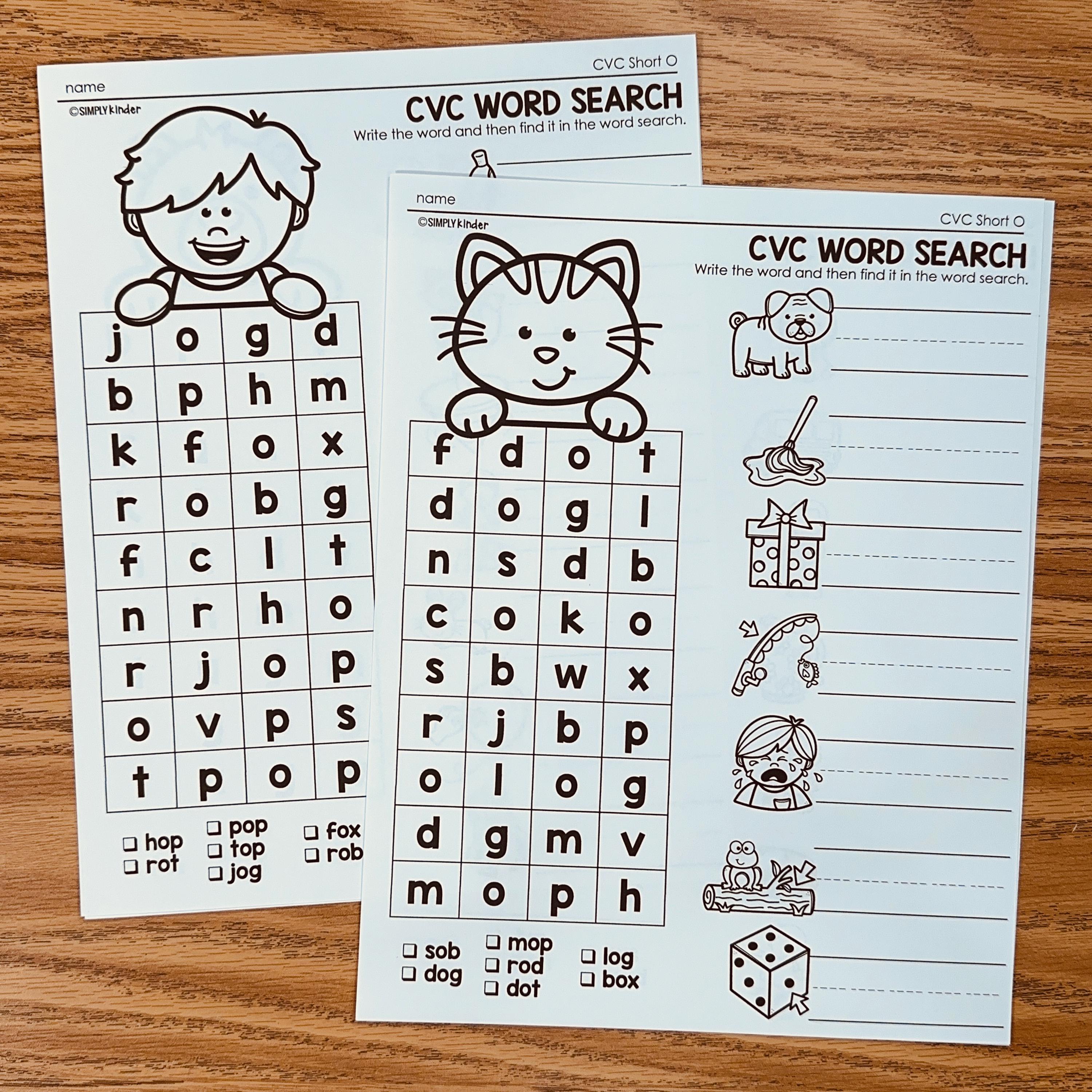 CVC Words Word Search Worksheets Kindergarten, Morning Work, Centers - Etsy