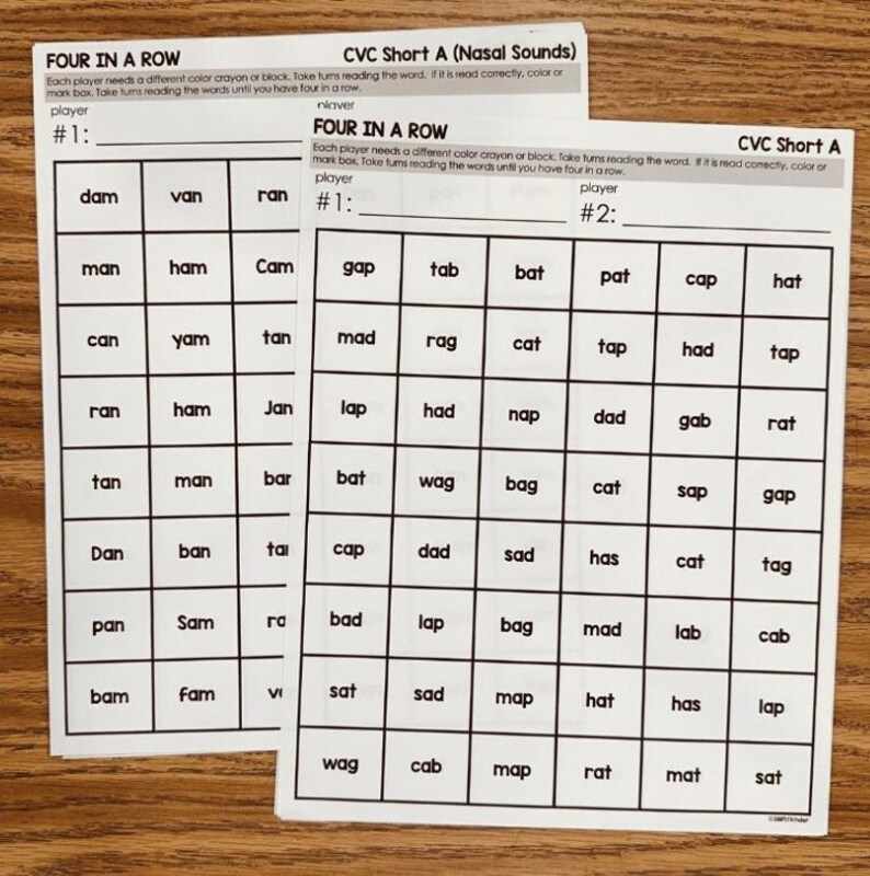 CVC Words No-prep Four in a Row Worksheets Kindergarten, Morning Work ...