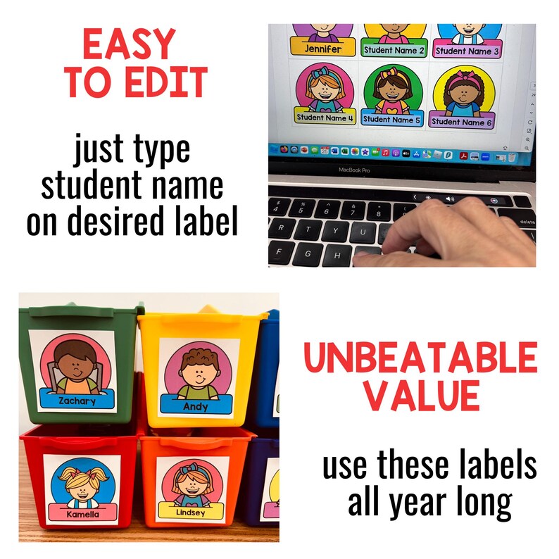 Editable Student Labels for Kindergarten With Kid Pictures - Etsy