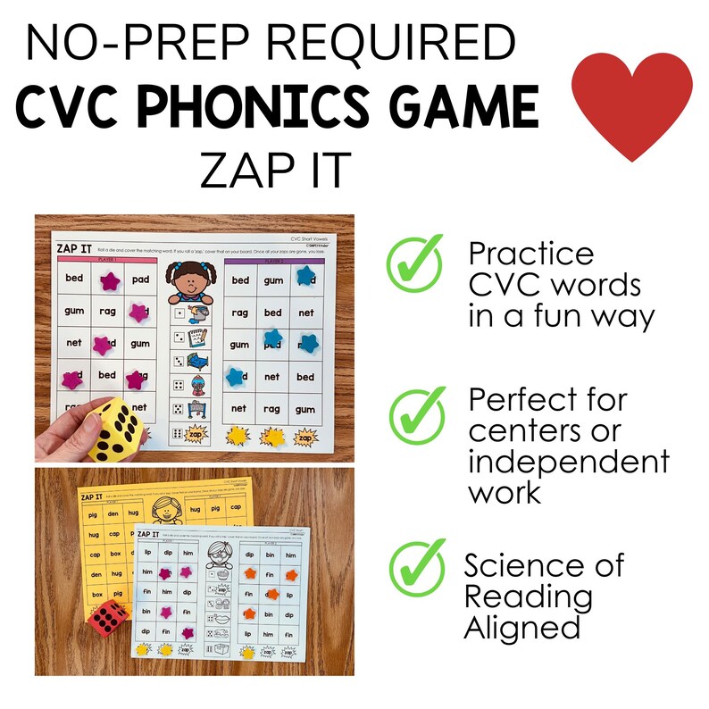 CVC Words Games No-prep Zap It - Etsy