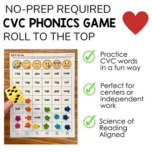 CVC Words Games No-prep Roll to the Top - Etsy