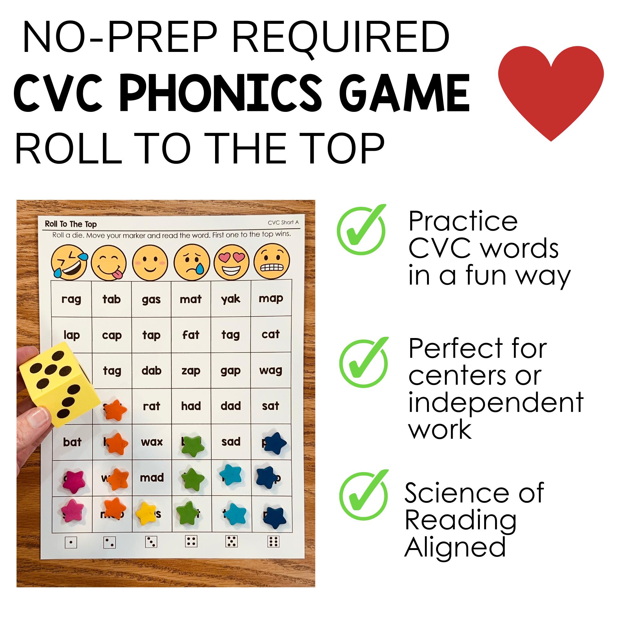 CVC Words Games No-prep Roll to the Top - Etsy