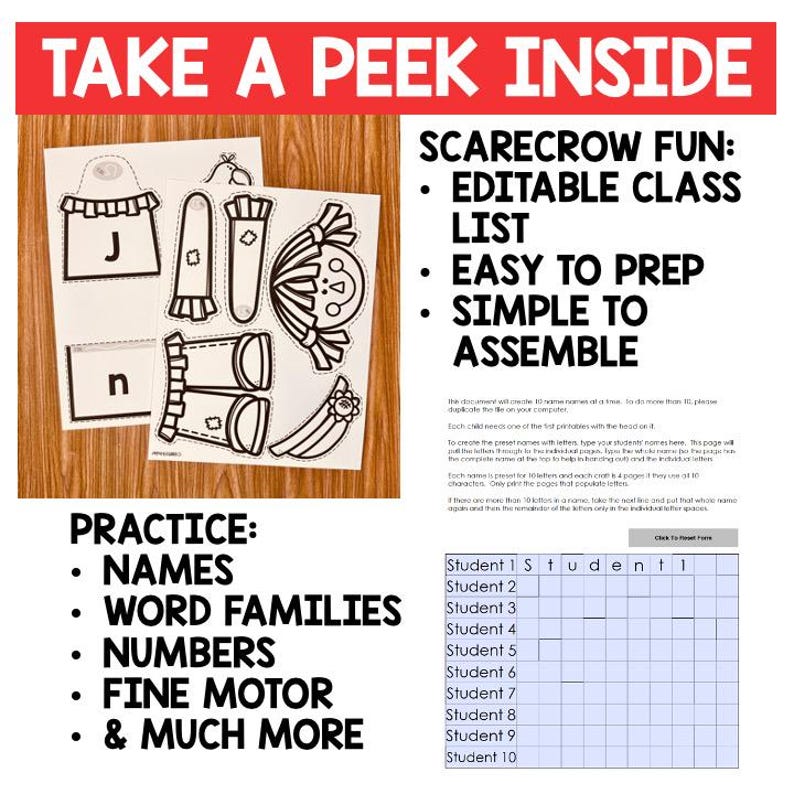 Scarecrow Editable Name Activity & Craft for Fall Bulletin Boards and ...
