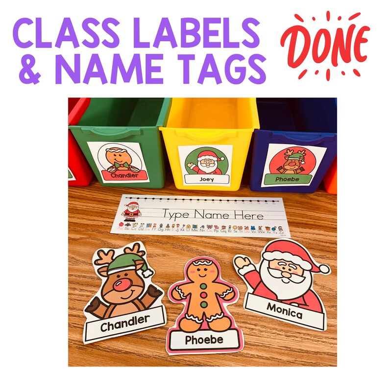 Christmas Name Tags Labels Editable, Desk Name Tag & Plates Kinder - Etsy