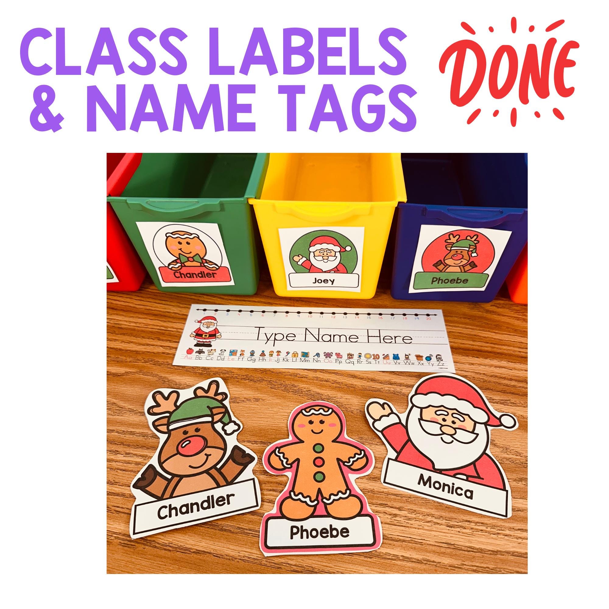 Christmas Name Tags Labels Editable, Desk Name Tag & Plates Kinder - Etsy