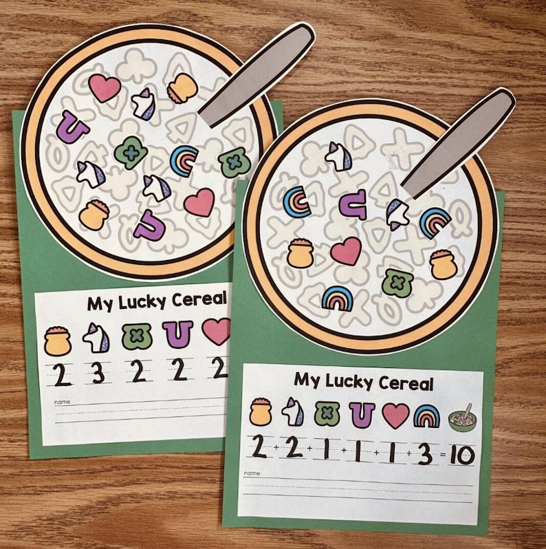 St. Patrick's Day Lucky Cereal Math Craft for Kindergarten (digital ...