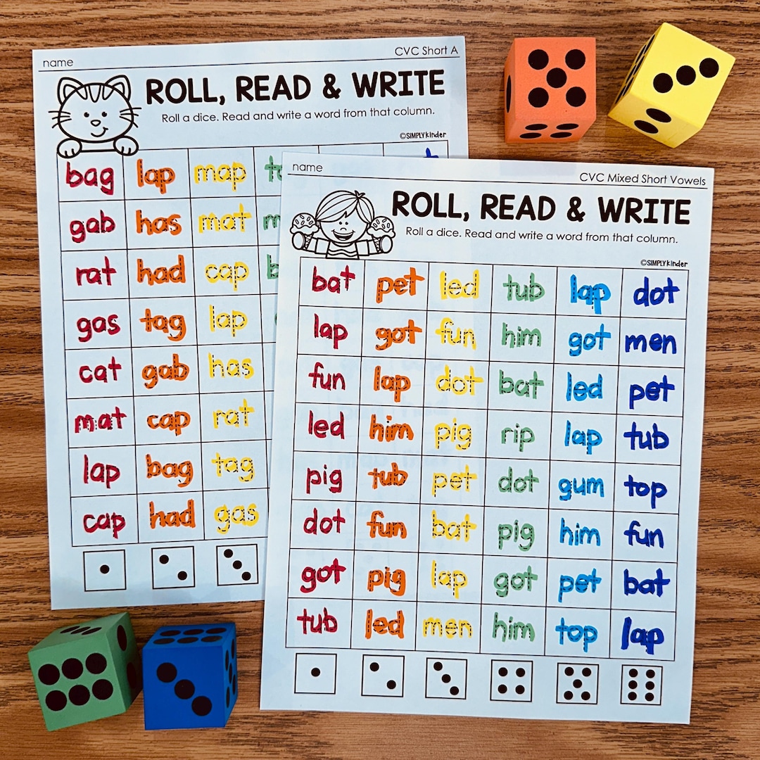 CVC Words Roll and Write Worksheets Kindergarten, Morning Work, Centers ...