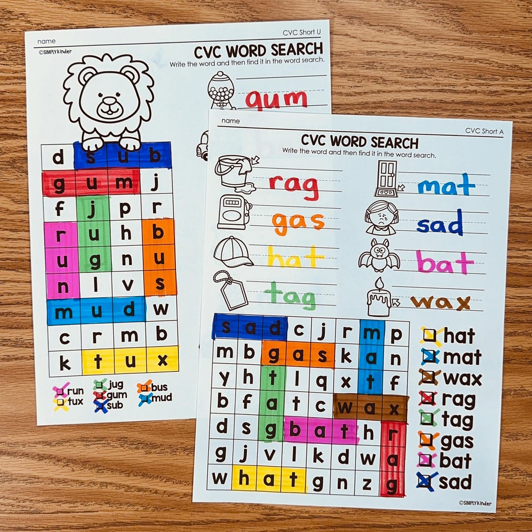 CVC Words Word Search Worksheets Kindergarten, Morning Work, Centers - Etsy