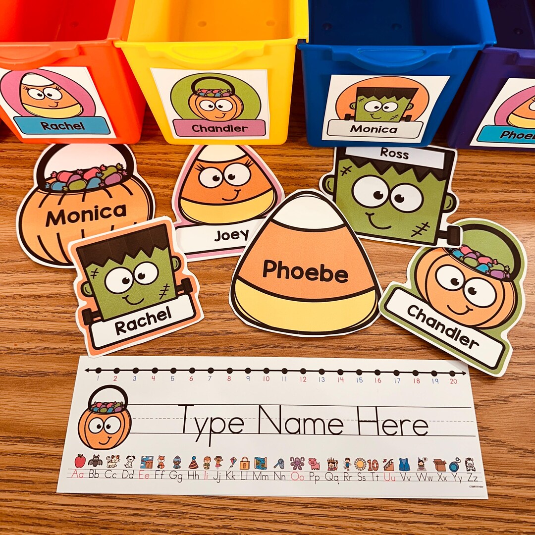 Halloween Name Tags Labels Editable, Desk Name Tag & Plates Kinder - Etsy
