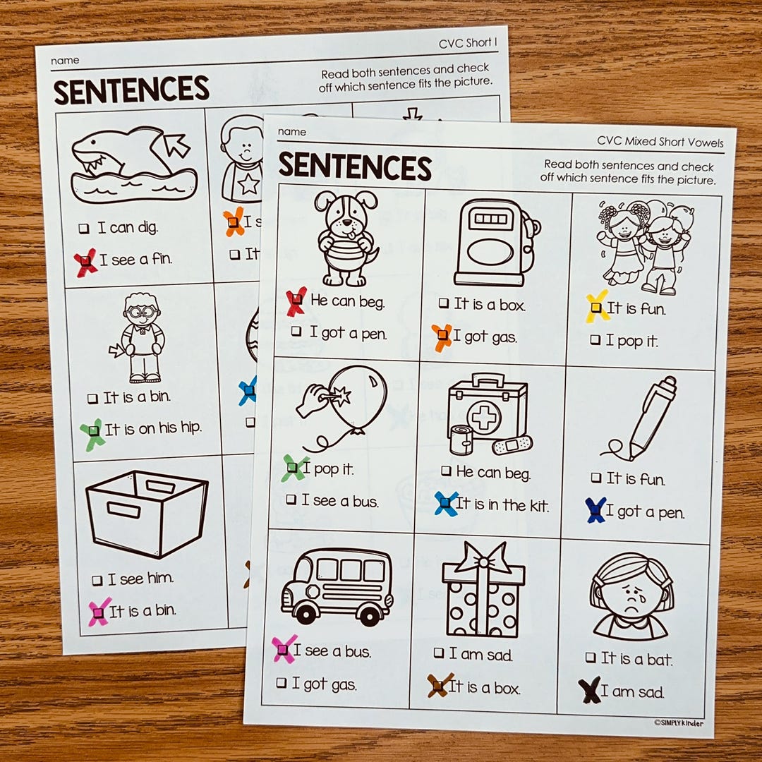 CVC Sentence Worksheets Kindergarten, Morning Work, Centers - Etsy