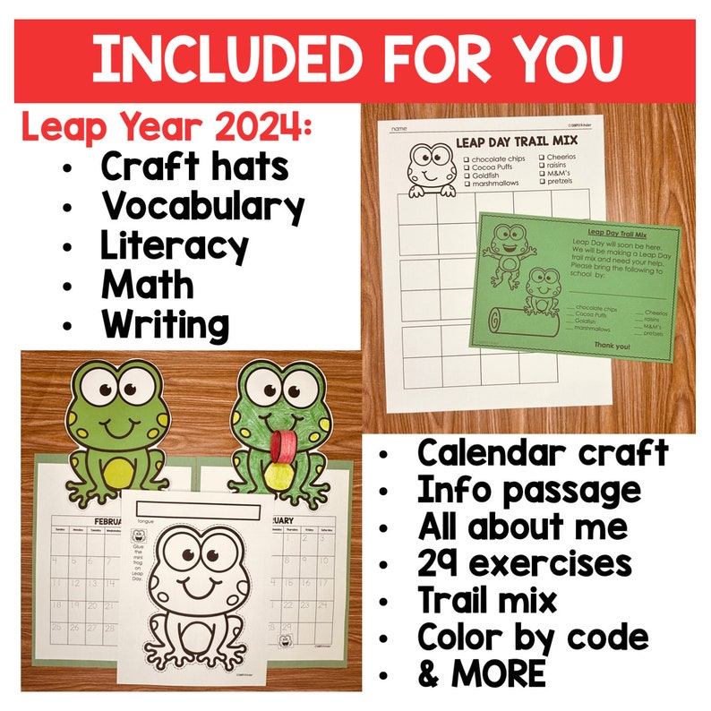 Leap Year 2024 No-prep Activities, Crafts, Hats, Literacy, Math, & MORE ...