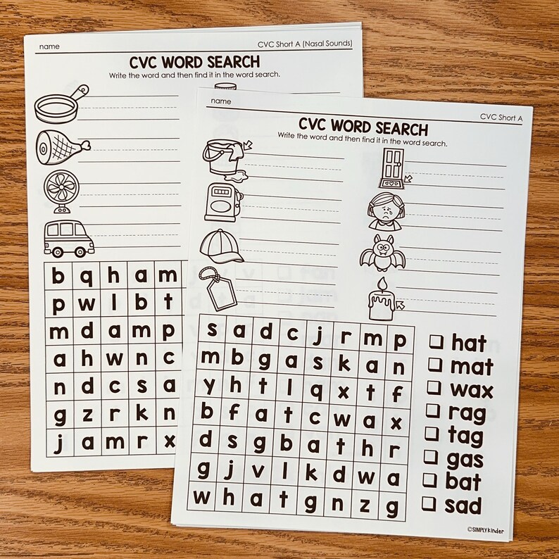 CVC Words Word Search Worksheets Kindergarten, Morning Work, Centers - Etsy
