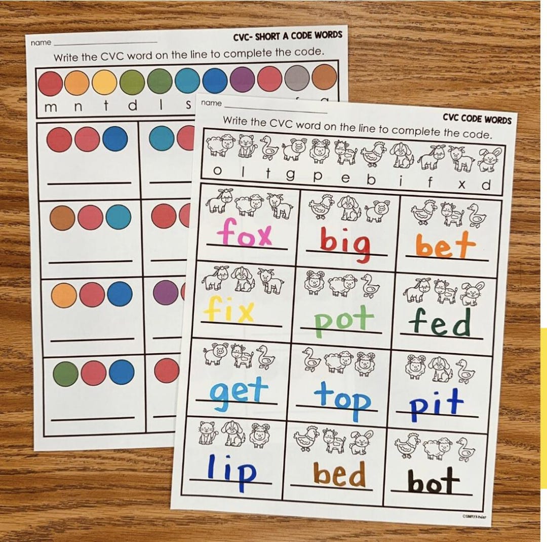 CVC Words No-prep Secret Code Worksheets Kindergarten, Morning Work ...