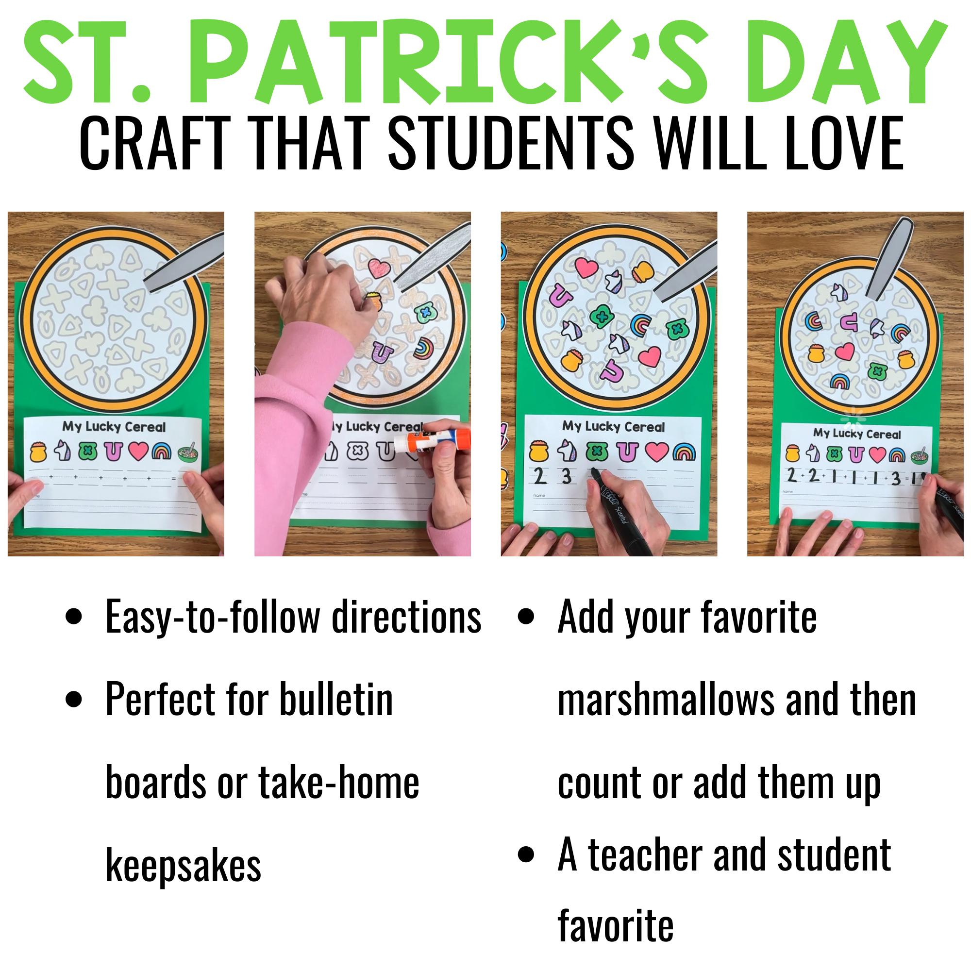 St. Patrick's Day Lucky Cereal Math Craft for Kindergarten (digital ...