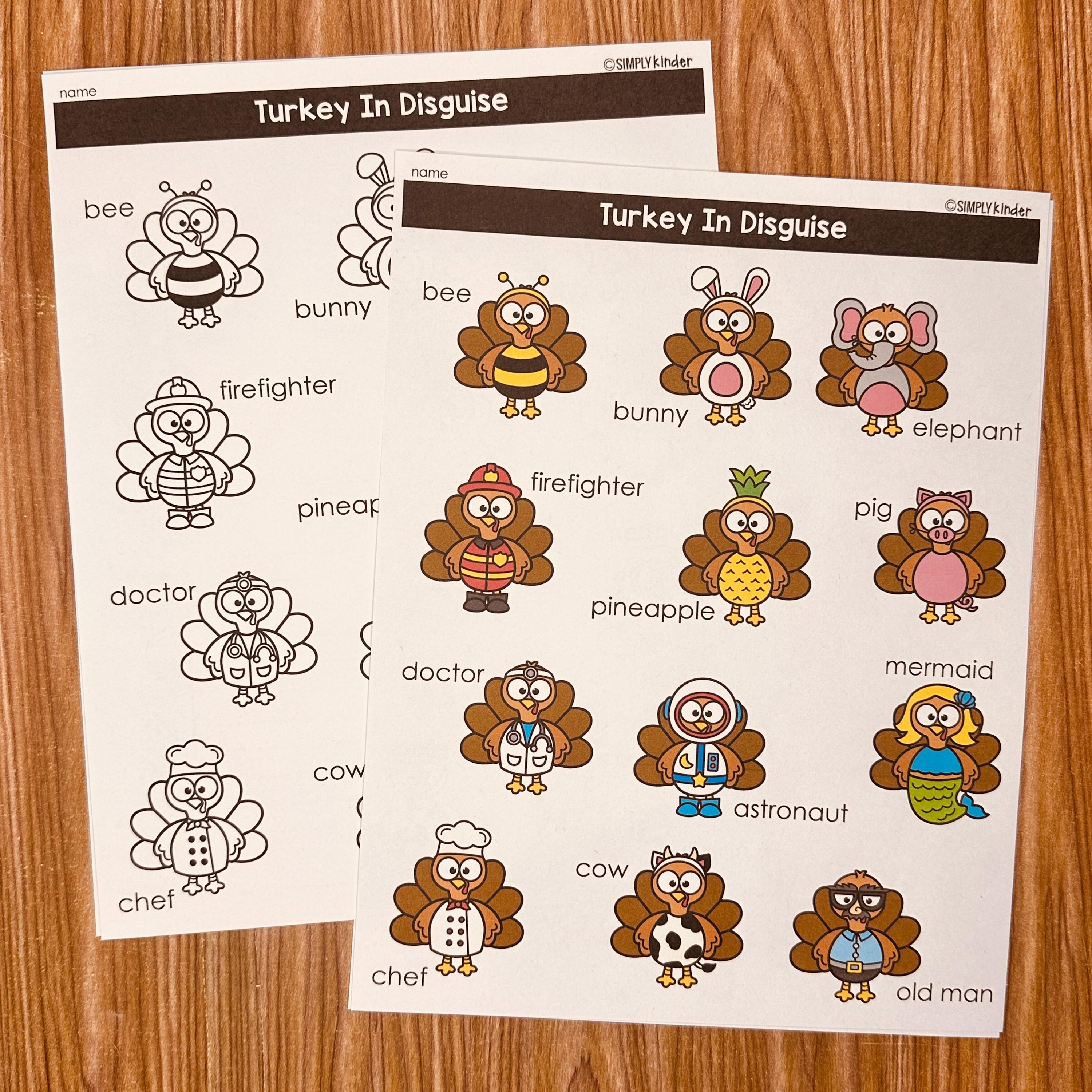 Turkey in Disguise Writing Craft, Take Home Project, Thanksgiving ...