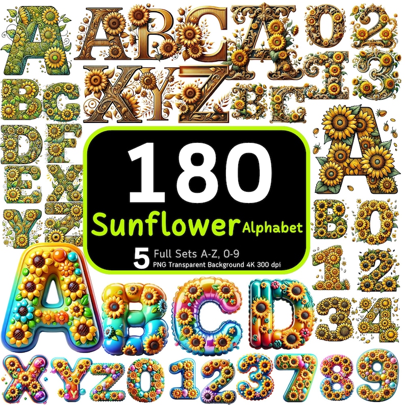 180 Sunflower Alphabets & Numbers, Sunflower Letters, Inflatable ...