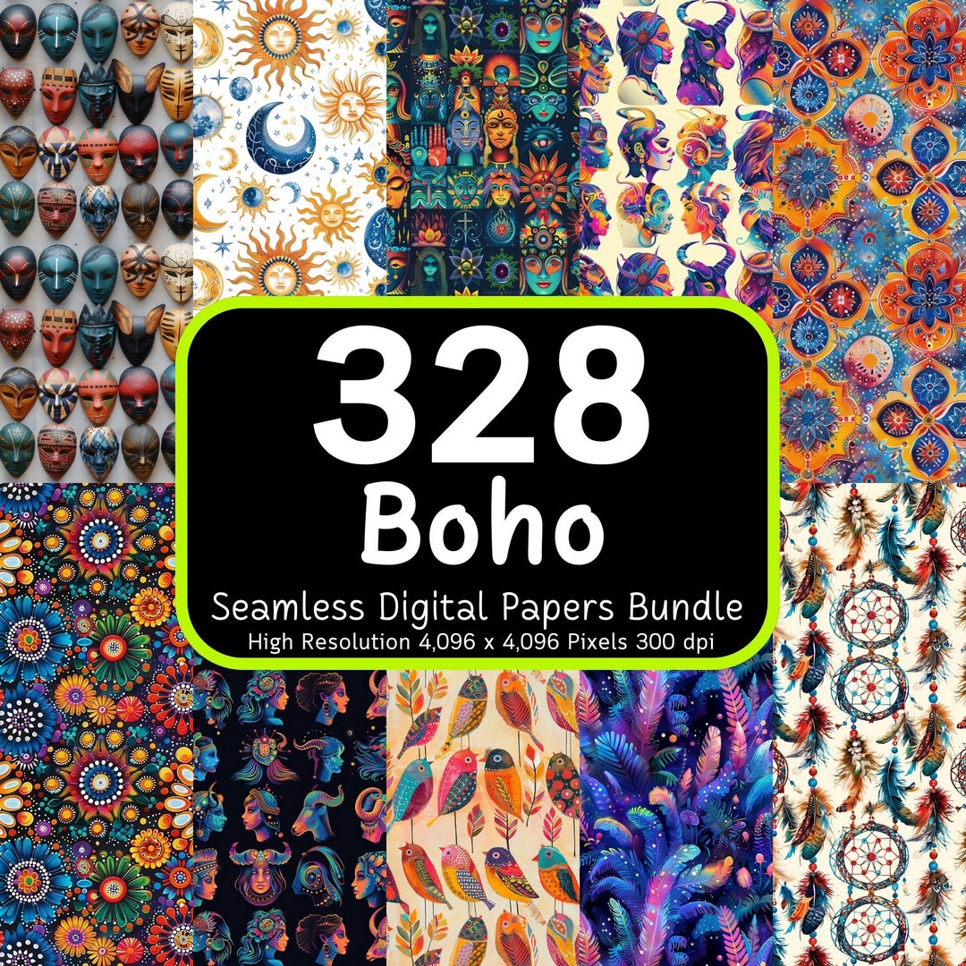 300+ Boho Seamless Digital Papers Bundle, Seamless Patterns, Boho ...