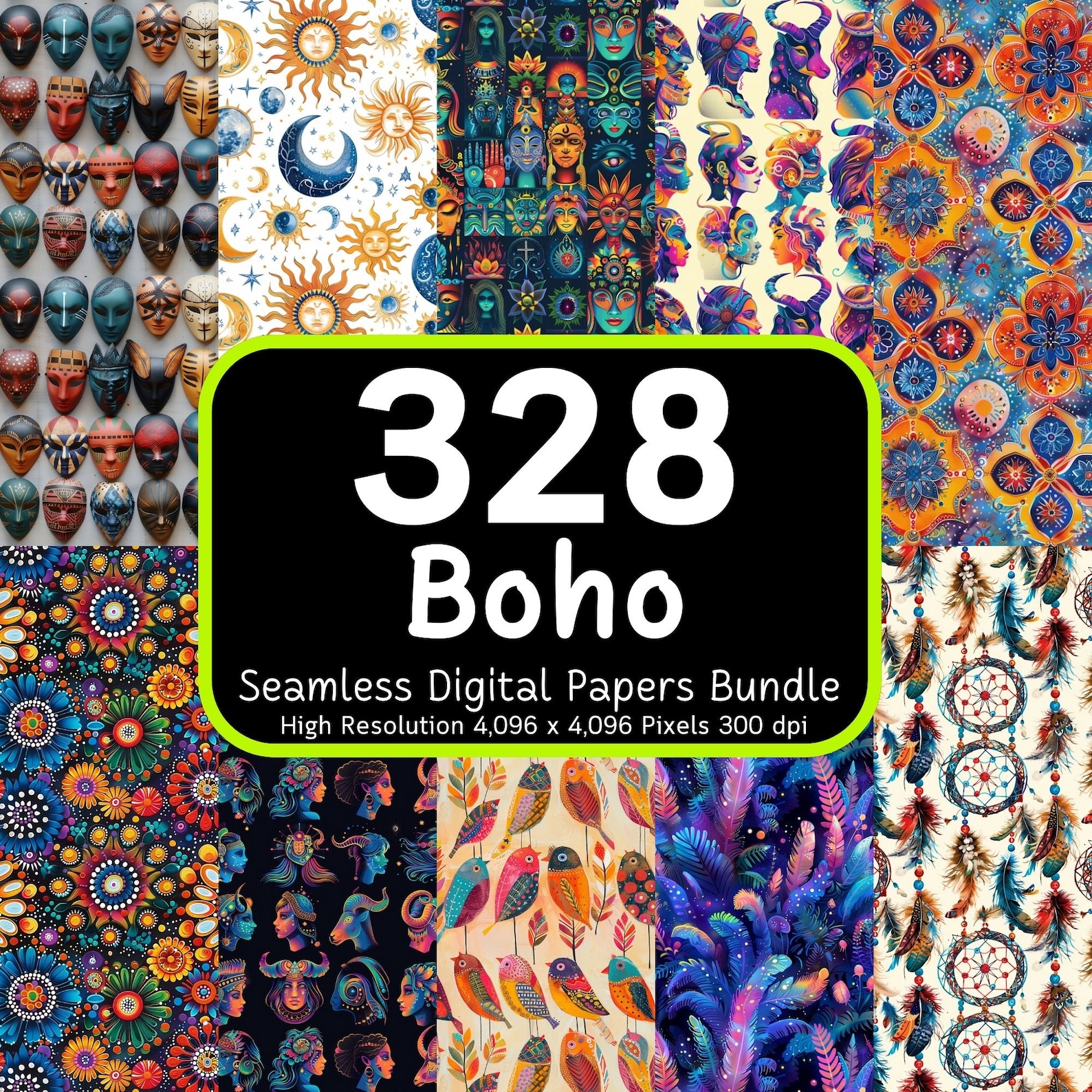 300+ Boho Seamless Digital Papers Bundle, Seamless Patterns, Boho ...