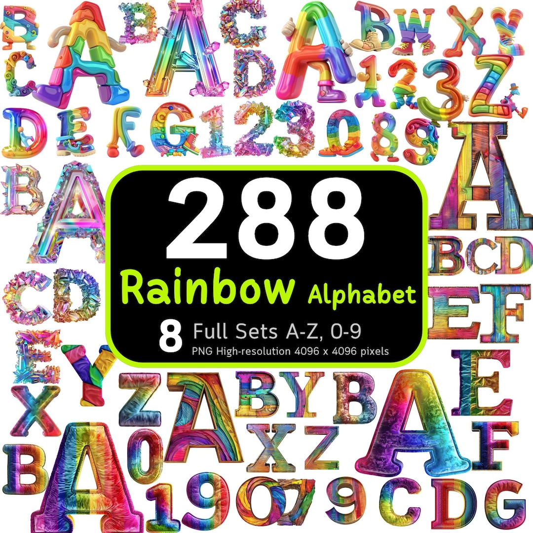 288 Rainbow Alphabet Bundle, Colorful Alphabet, Alphabet PNG, PNG ...