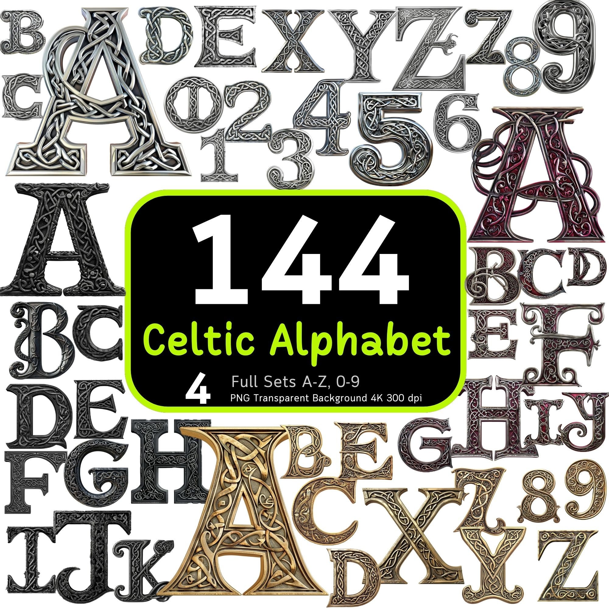 144 Celtic Alphabet and Numbers, Celtic Letters, Ancient Alphabets ...