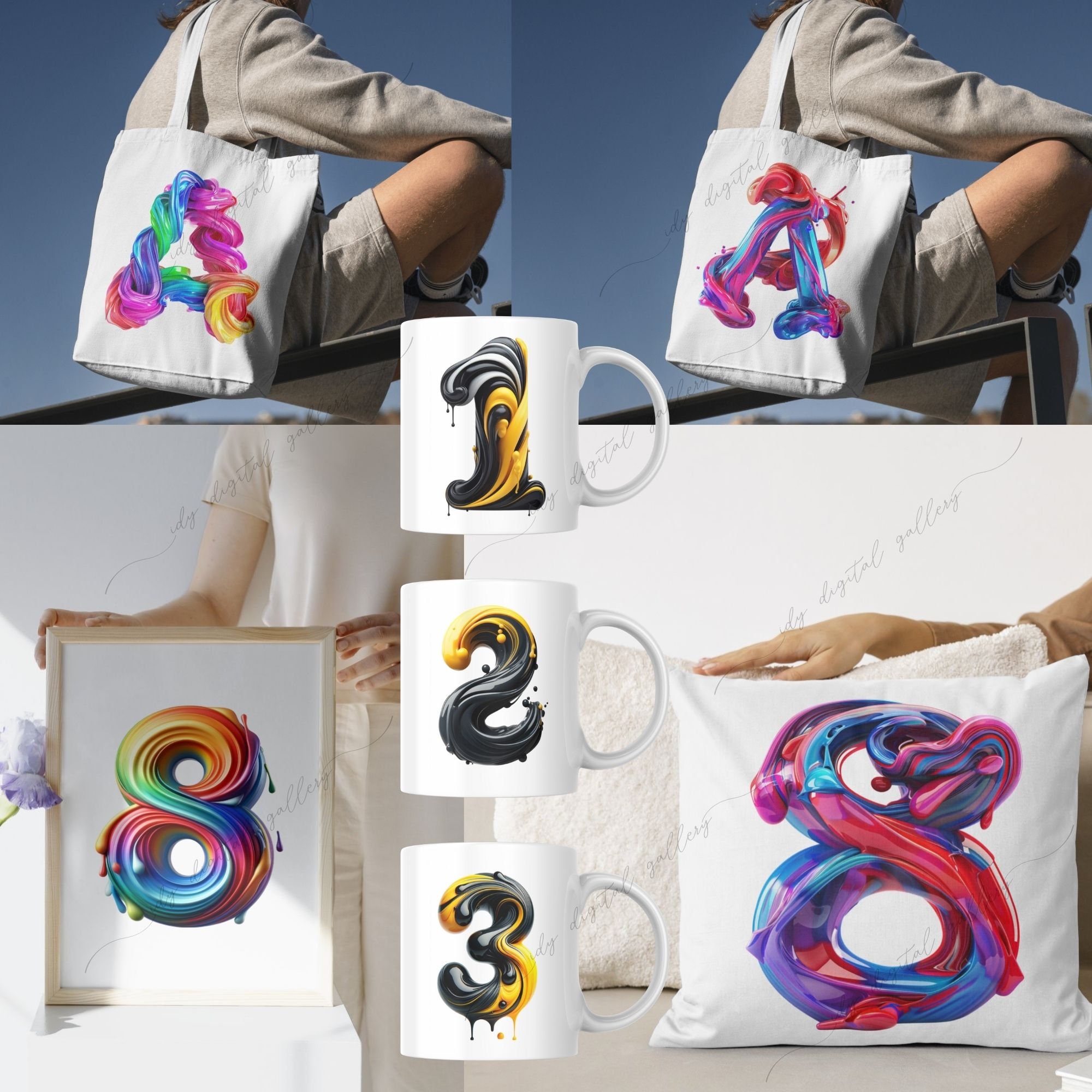 216 Color Swirl Alphabet Bundle, Colorful Alphabet PNG, Color Splash ...