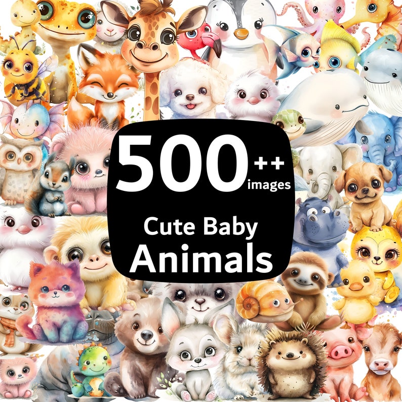 500++ Watercolor Cute Baby Animals Clipart, PNG Clipart, High ...