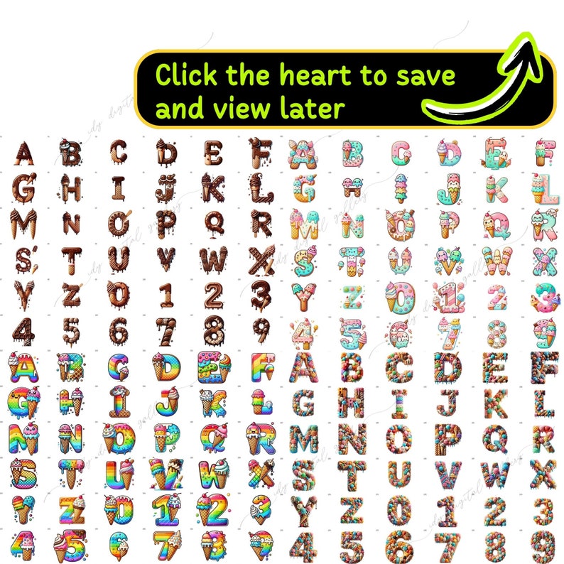 288 Ice Cream Alphabet & Numbers Bundle, Ice Cream Letters PNG ...